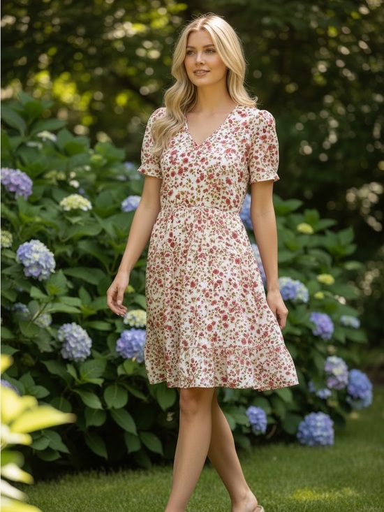 Gilli | Dresses | Gilli Floral Vneck Tiered Midi Dress S Cream Pink ...